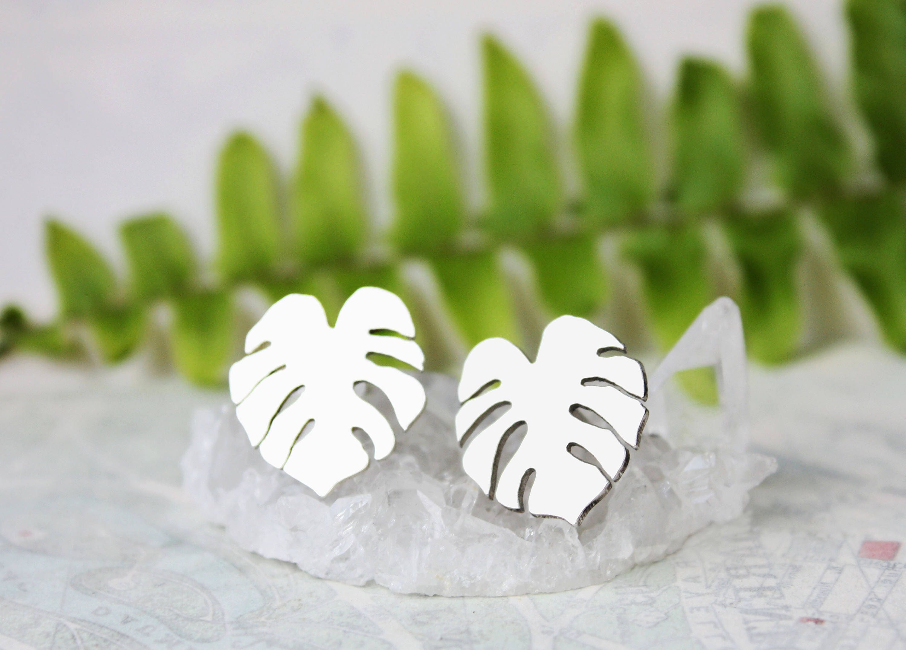 Monstera Leaf Earrings Sterling Silver Stud Earrings - Etsy