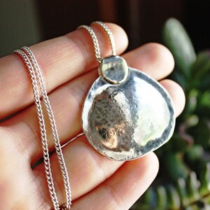 Sterling Silver Necklace, Big Silver Pendant, Organic Round Necklace ...