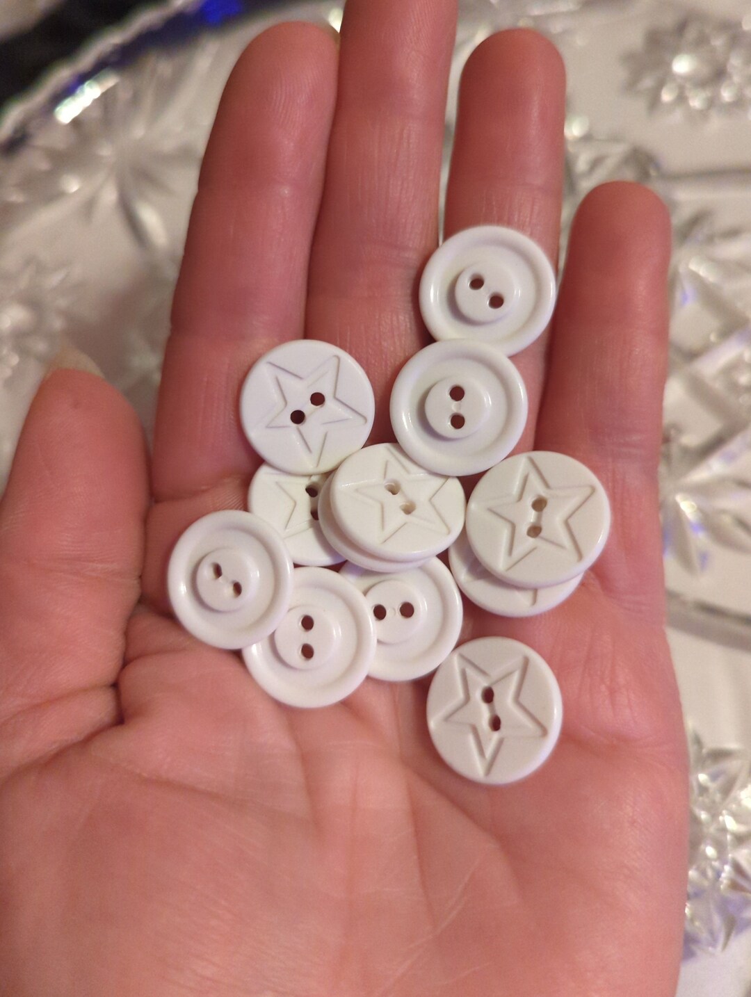 12 Big 3/4" Buttons White Star Buttons Sewing Crafting Shirt Buttons ...