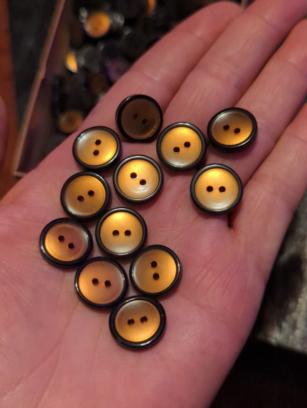 Black and Amber Old Buttons 9/16" 15mm Small Plastic Buttons Dress ...