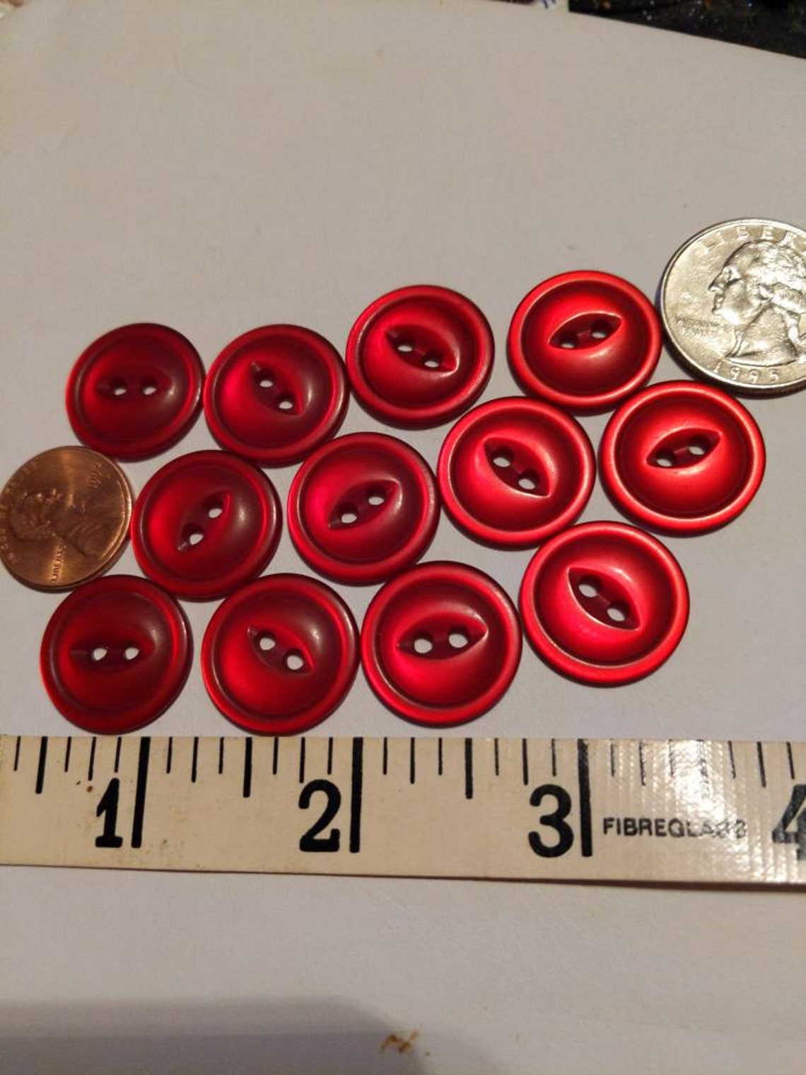 12 Big Red Buttons 3/4" Vintage Red 2 Hole Buttons for Sewing Crafting ...
