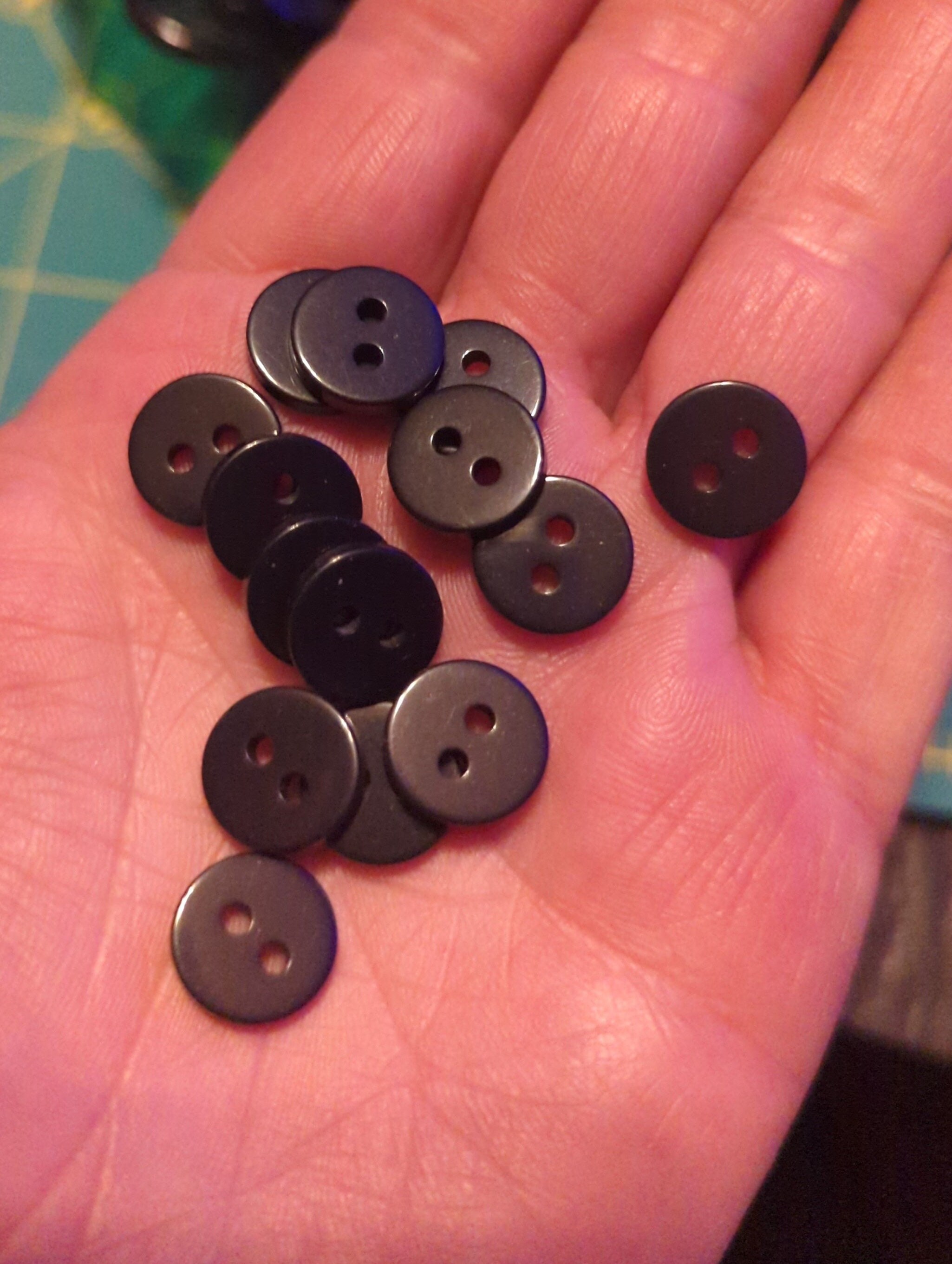 Small Vintage Black Twin Buttons 1/2 12-13mm Shiny Black Plastic ...