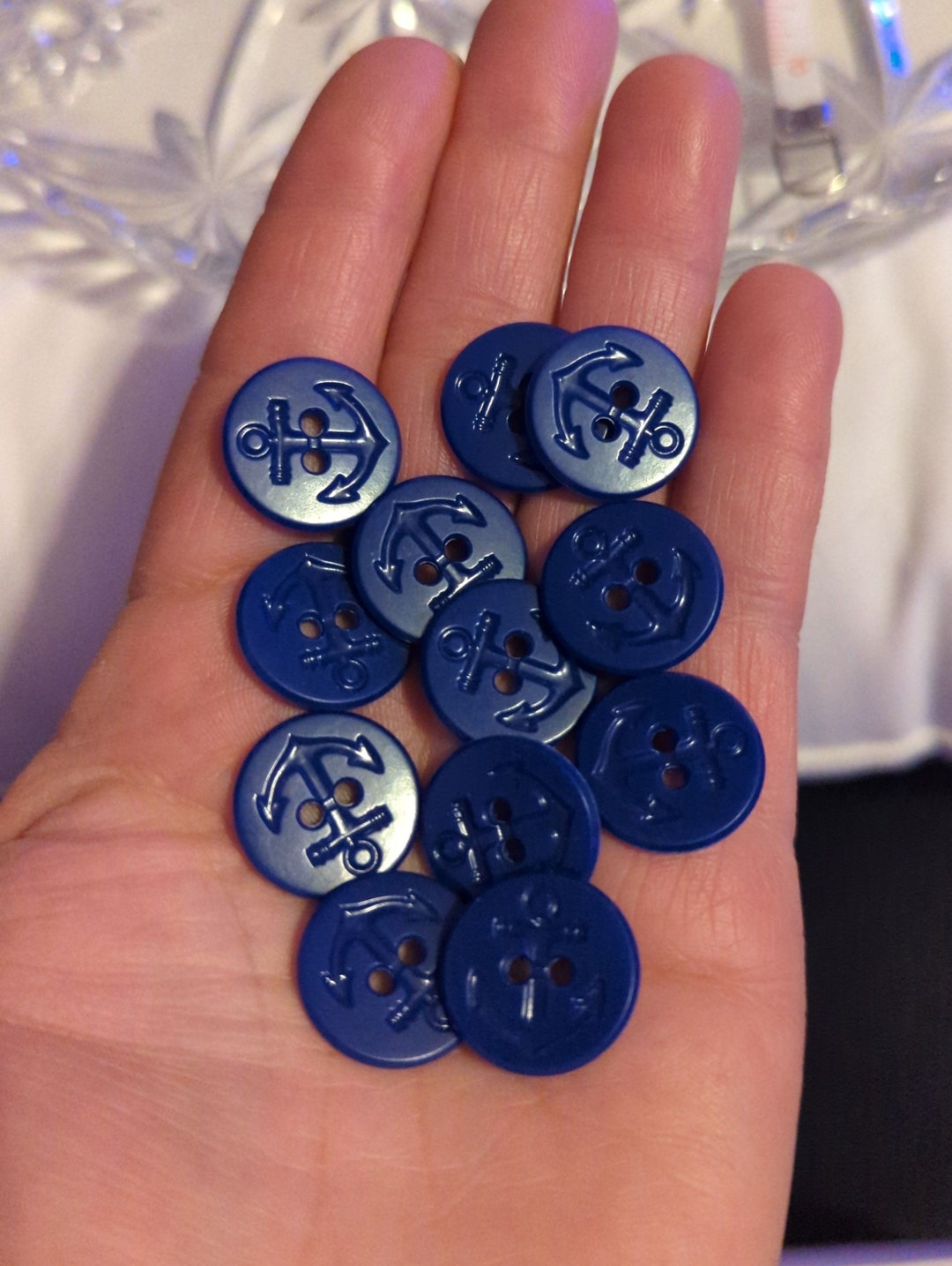 12 Big 3/4" Buttons Navy Blue Anchor Buttons Sewing Crafting Shirt ...