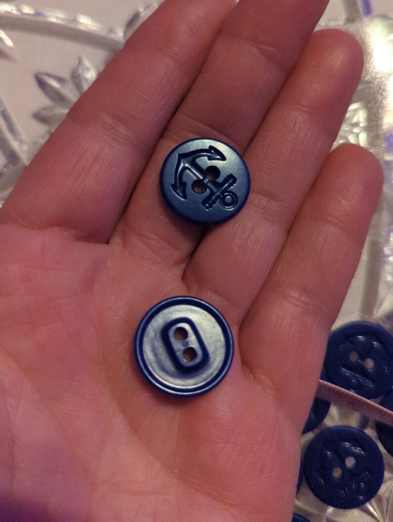 12 Big 3/4" Buttons Navy Blue Anchor Buttons Sewing Crafting Shirt ...