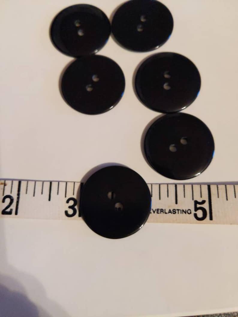 6 Huge 1 1/8" Black Buttons Vintage 2 Hole Buttons for Sewing or ...