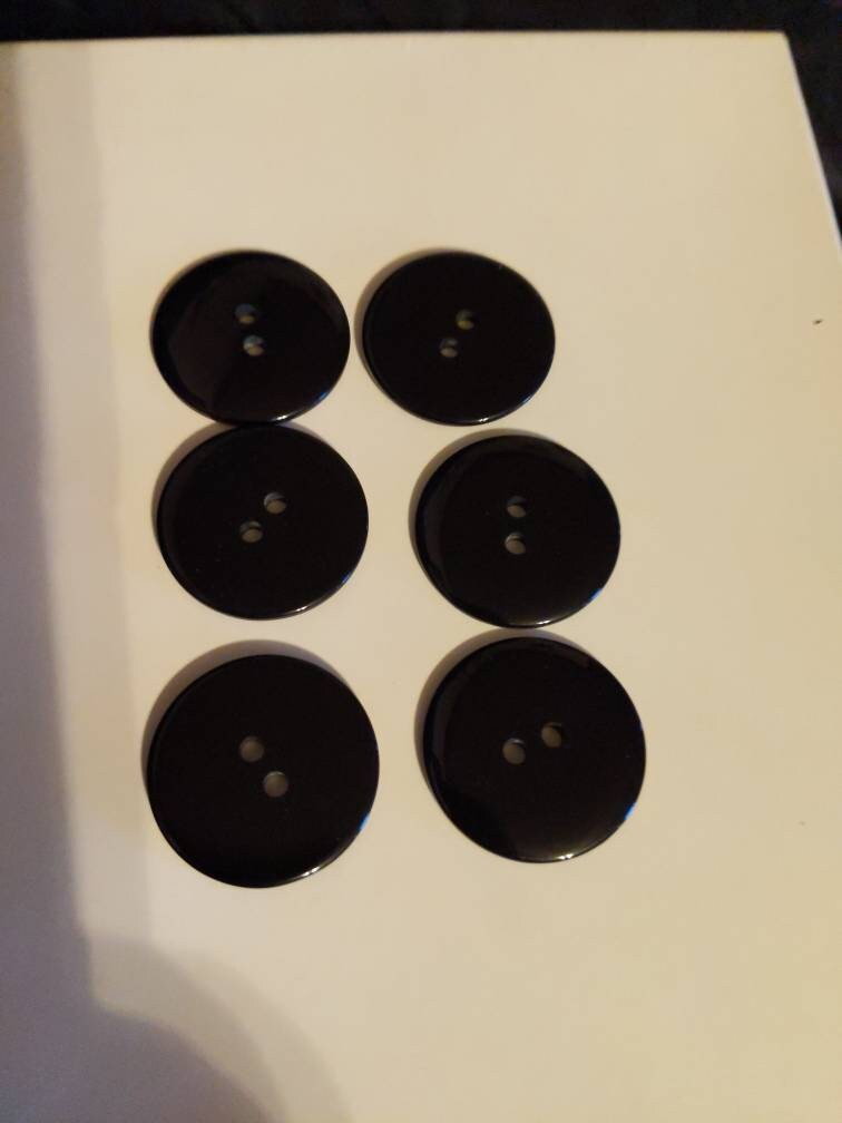 6 Huge 1 1/8" Black Buttons Vintage 2 Hole Buttons for Sewing or ...