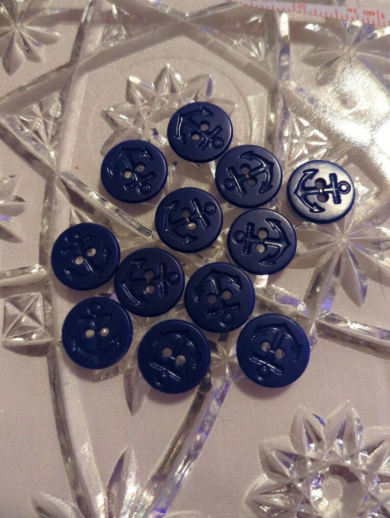 12 Big 3/4" Buttons Navy Blue Anchor Buttons Sewing Crafting Shirt ...