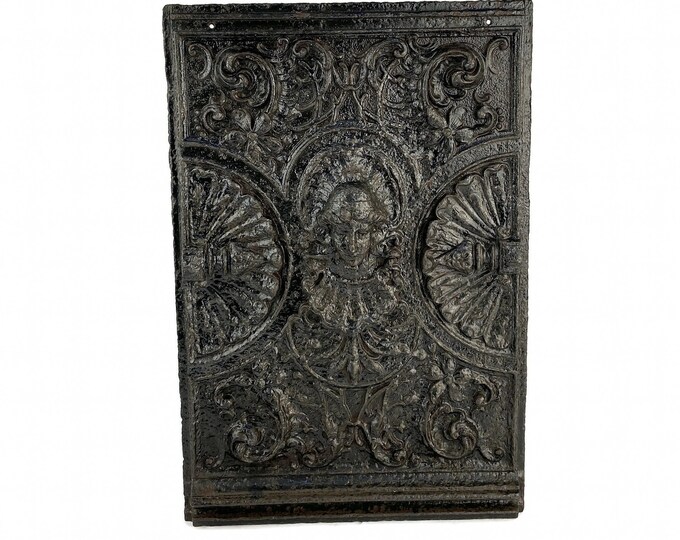 19th Century Wall Frieze, Cast Iron Ornate Relief Fireback, Fireplace ...