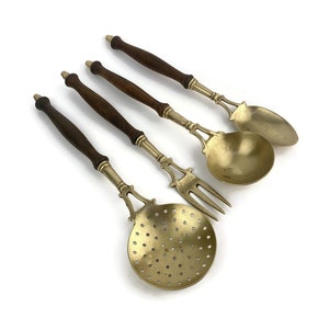 Vintage Kitchen Utensils Made of Brass and Wood, French Kitchen Tool ...