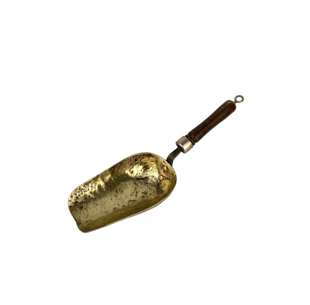 Antique Brass Nut Scoop With Wooden Handle, Large Vintage Scoop, Grain ...