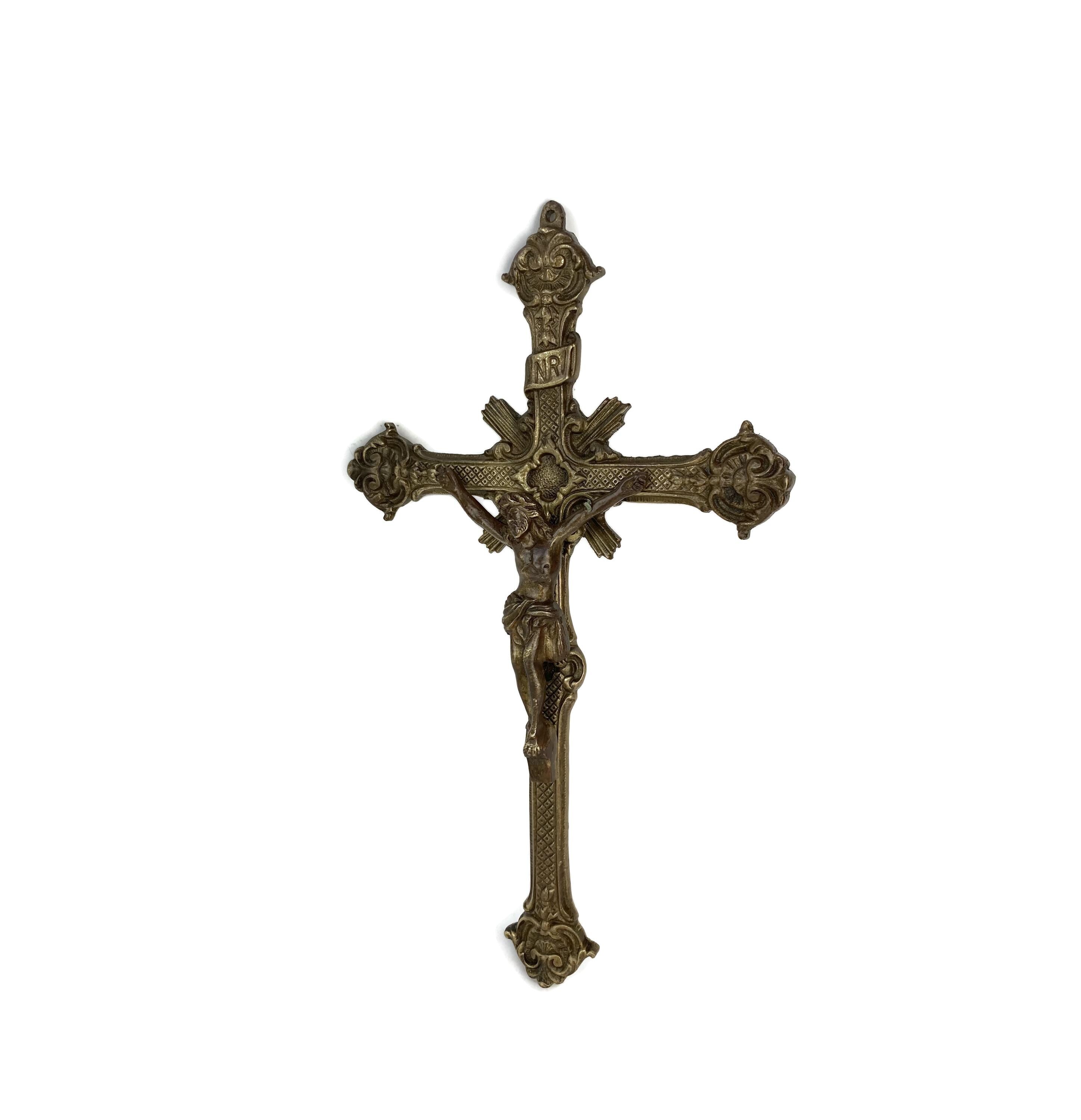 Bronze Wall Hanging Jesus Crucifix, Embossed Ornate Cross of Jesus ...