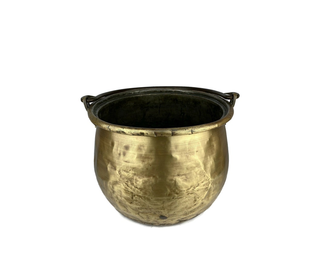Antique Brass Cauldron, Vintage 35 Liter Hanging Cooking Pot, Fireplace ...