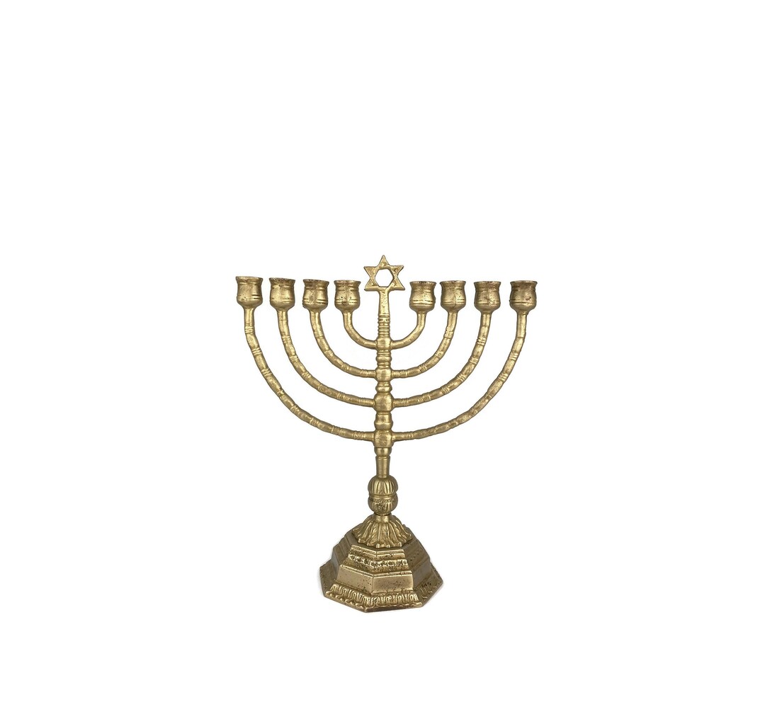 Eight Branched Menorah, Jewish Judaica Chanukah Candle Holder, Brass ...