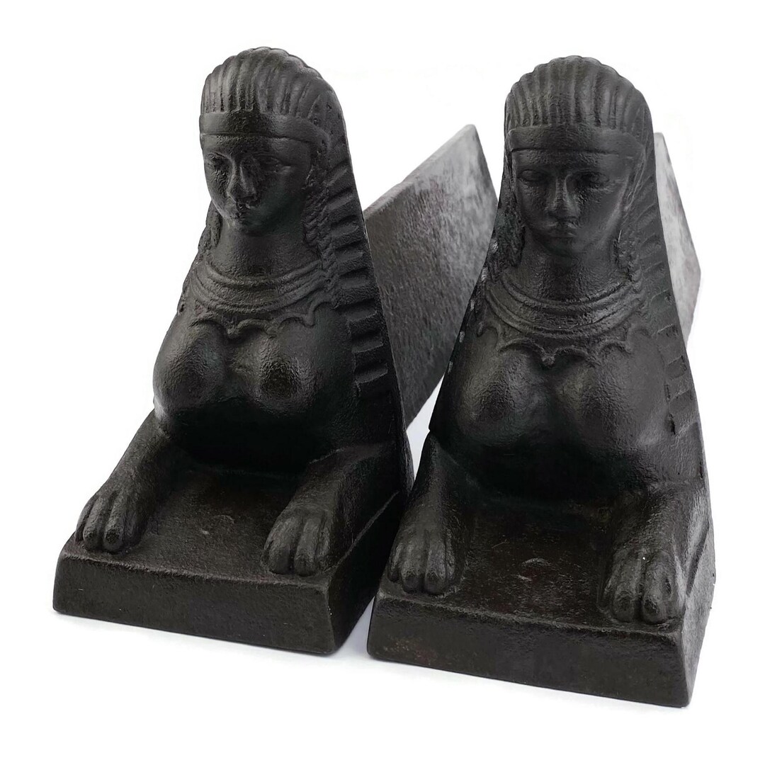 Antique Sphinx Bust Andirons, 19th Century Cast Iron Fire Dogs, Hand ...