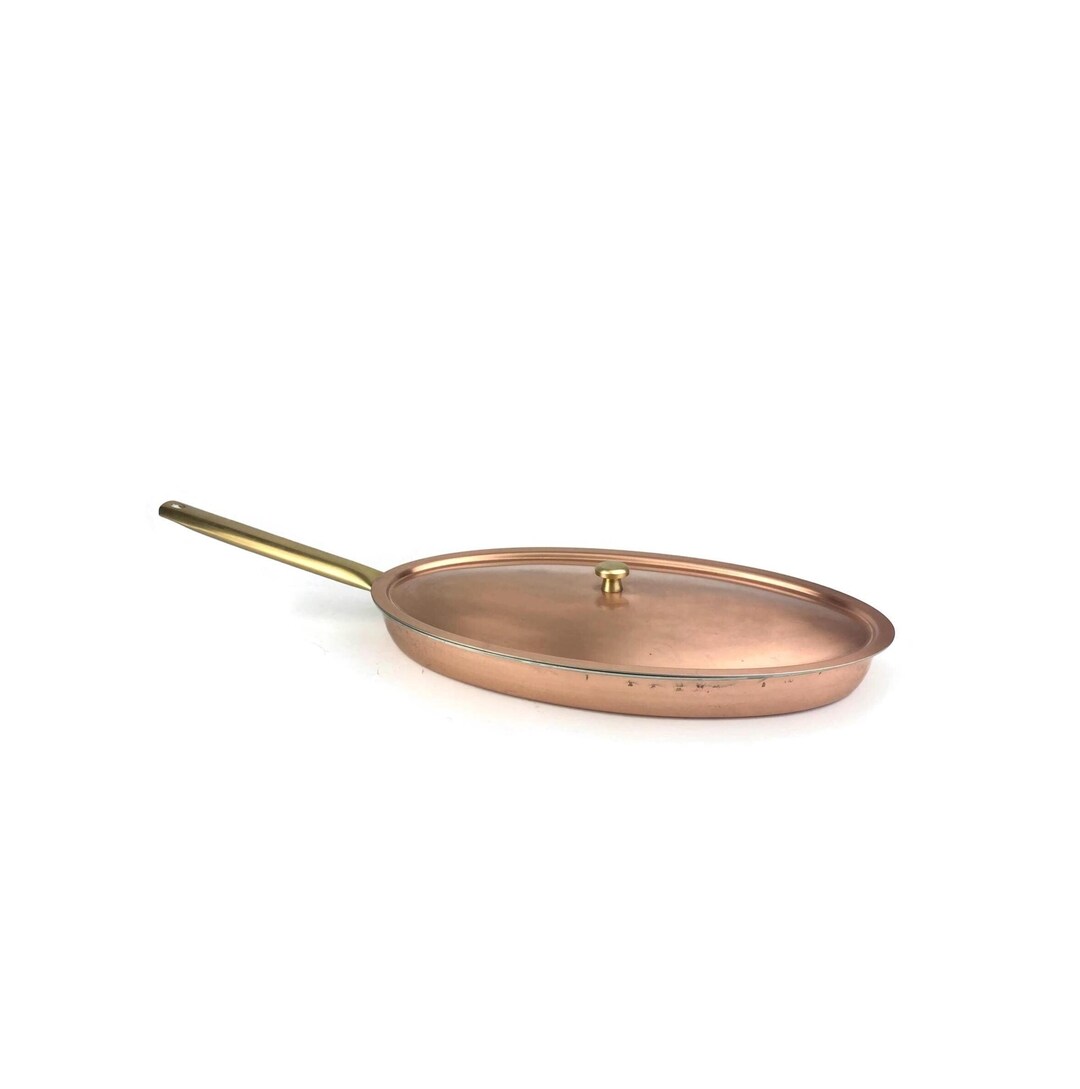 Swiss Copper Fish Pan With Lid, Culinox Copper Pan With Brass Handle ...