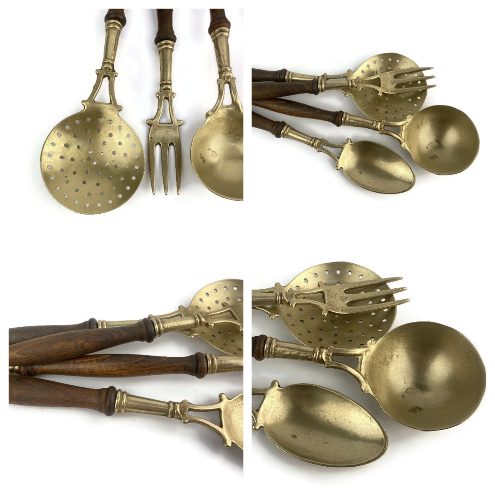 Vintage Kitchen Utensils Made of Brass and Wood, French Kitchen Tool ...