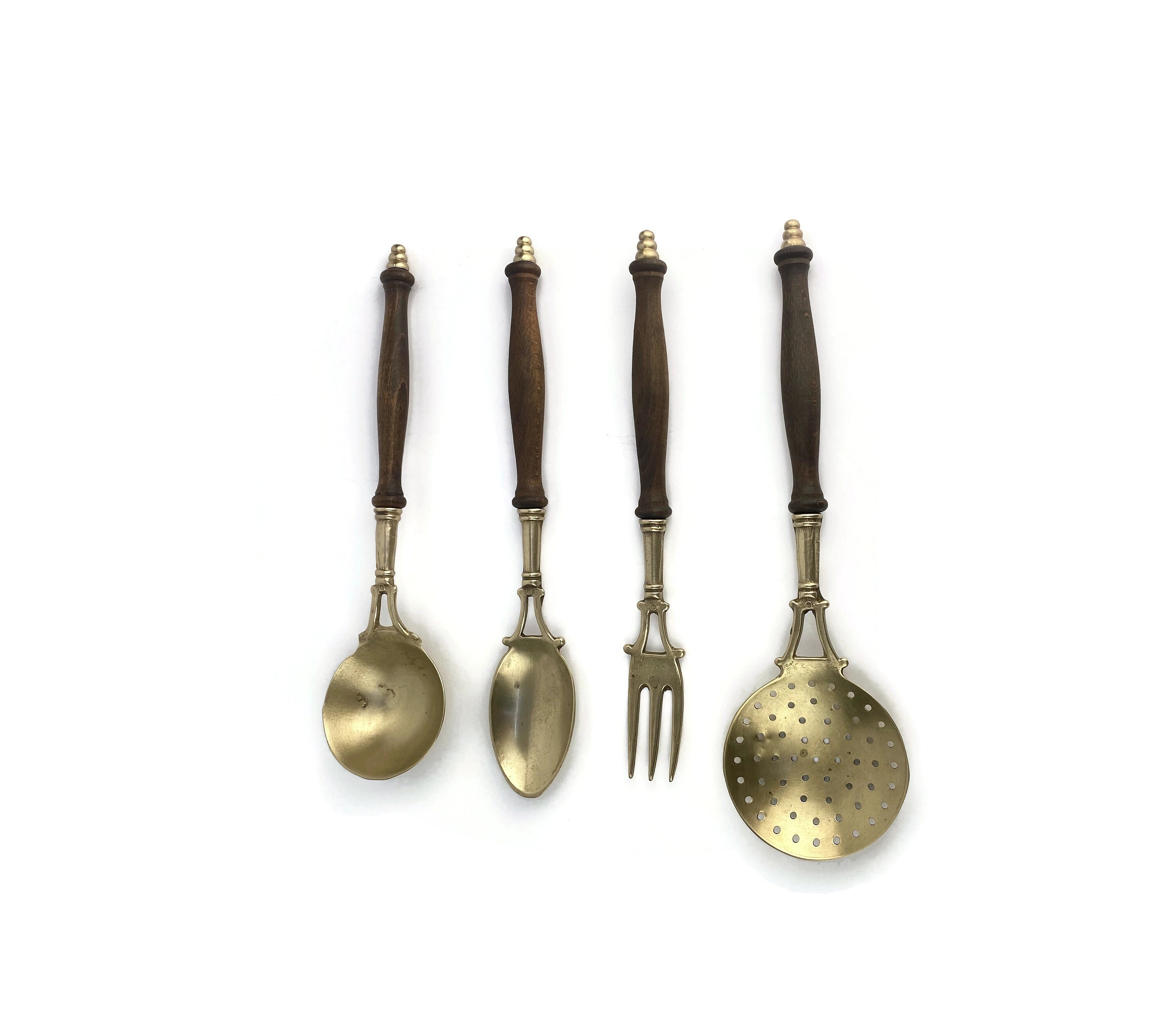 Vintage Kitchen Utensils Made of Brass and Wood, French Kitchen Tool ...