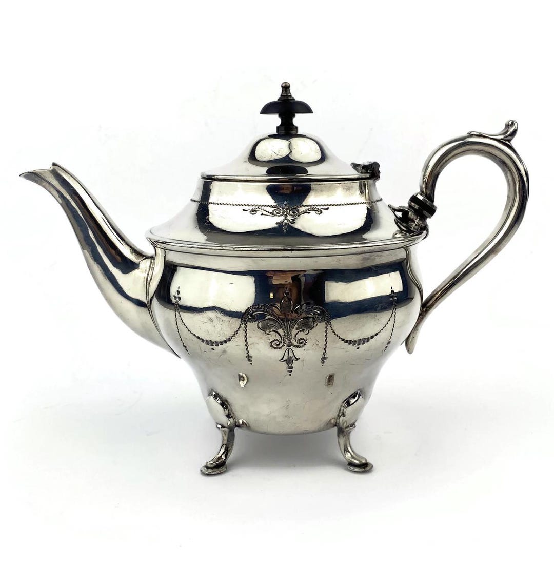 Victorian Style Silver Plated Teapot, Vintage EPBM 1 Liter Coffee Pot ...