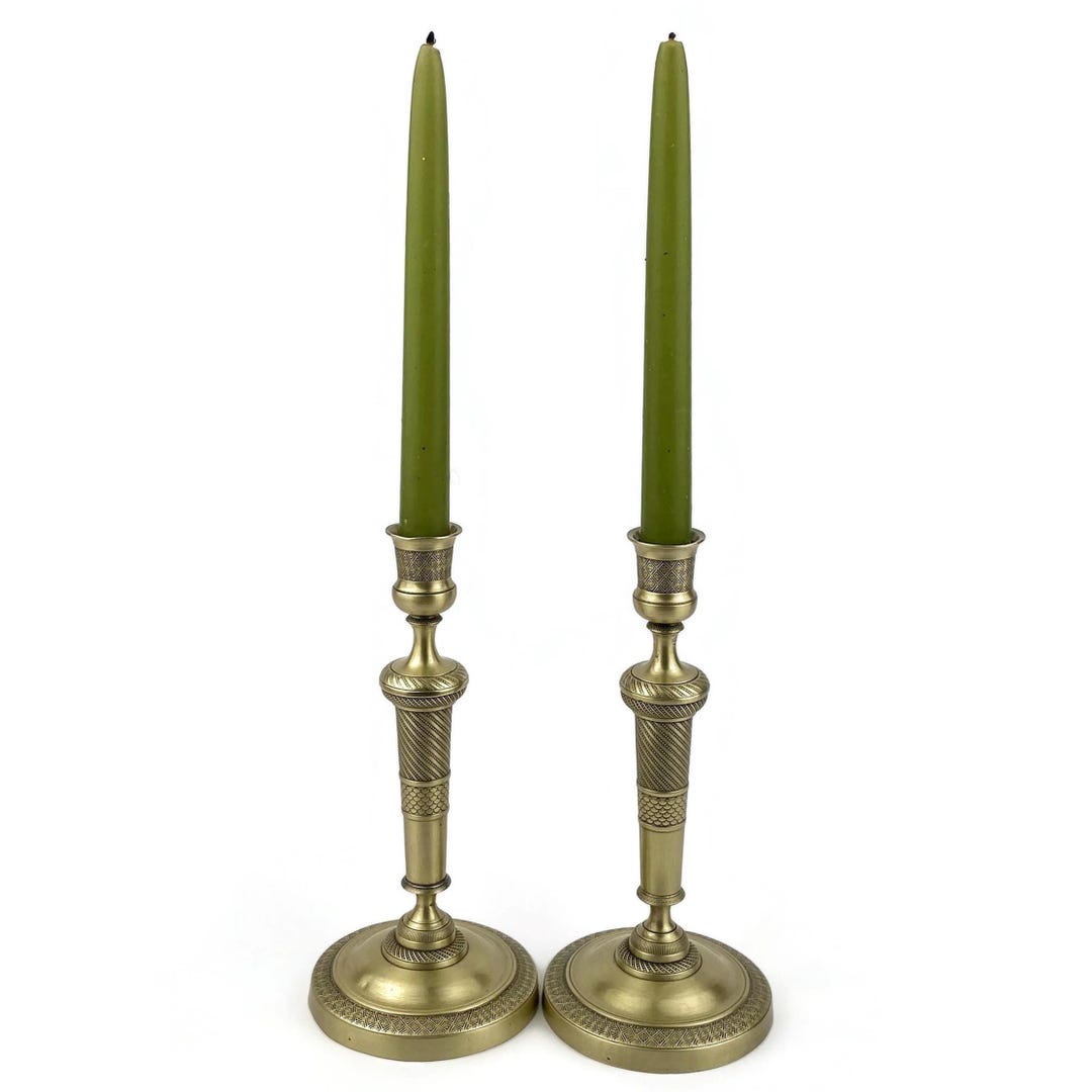 Vintage French Candlestick Pair, Etched Brass Candle Holders, Tall ...