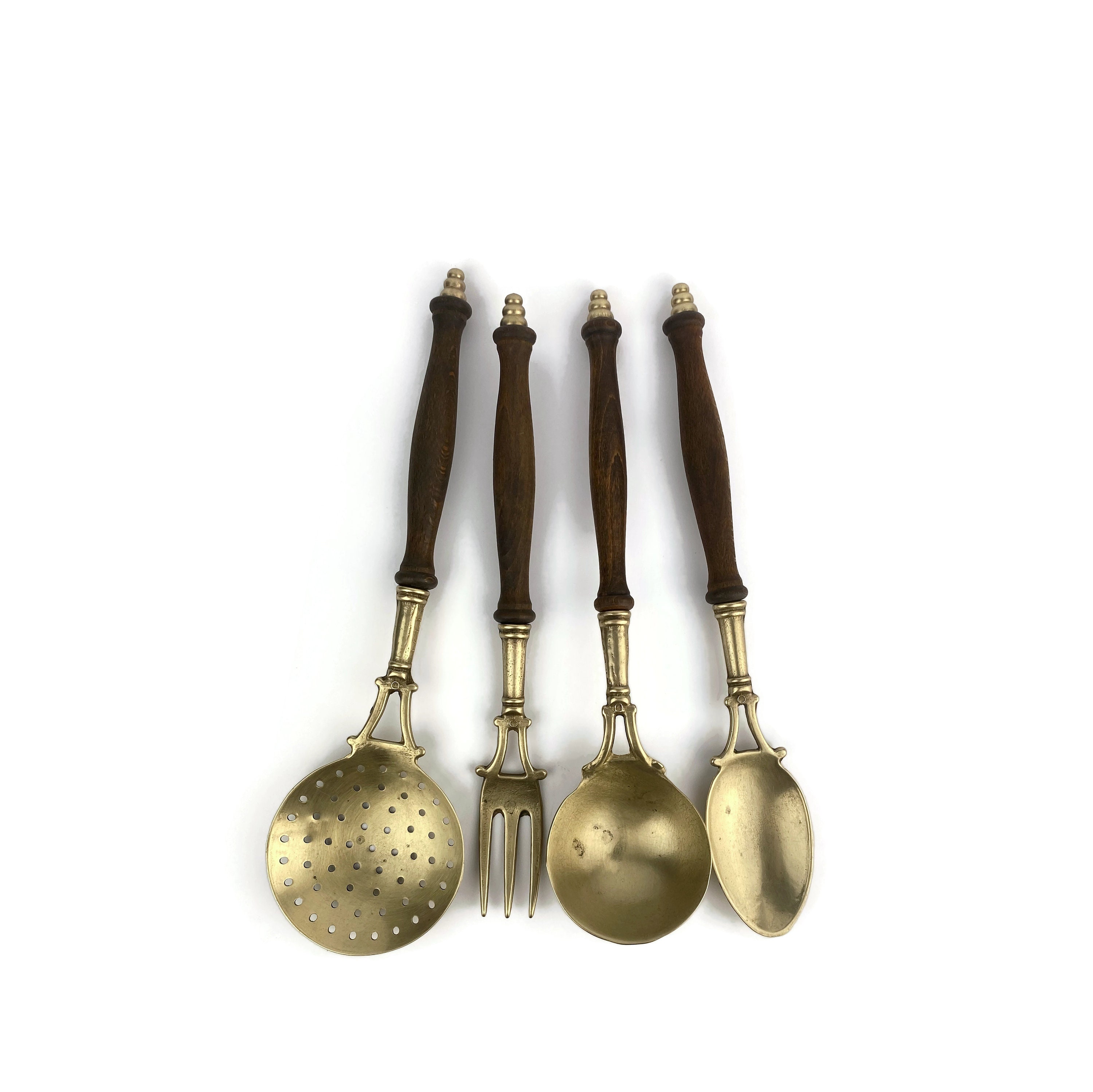 Vintage Kitchen Utensils Made of Brass and Wood, French Kitchen Tool ...