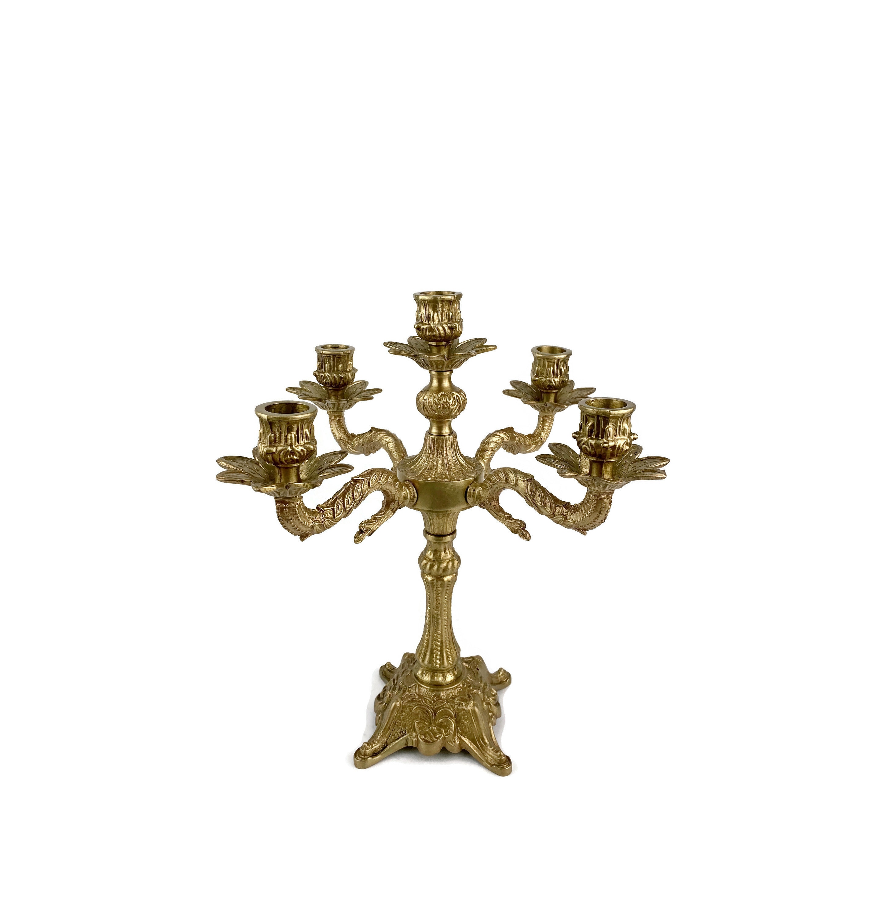 Large Candle Holder With 5 Candles, Vintage Candelabra, Brass ...