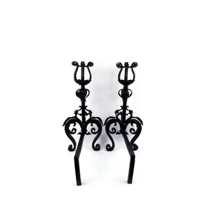 French Wrought Iron Andirons Set, Antique Firedogs, Vintage Fireplace ...