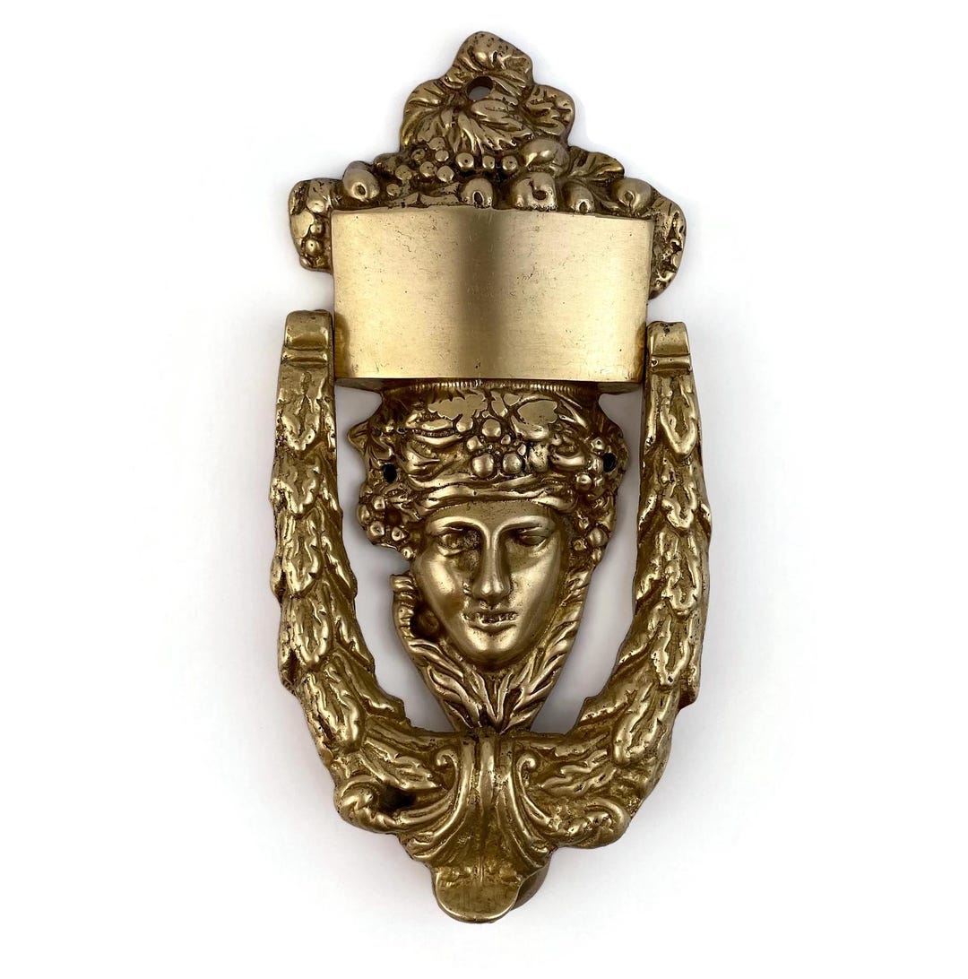 Antique Face of Dionysus Door Knocker, Family Name Engraving Box, Front ...