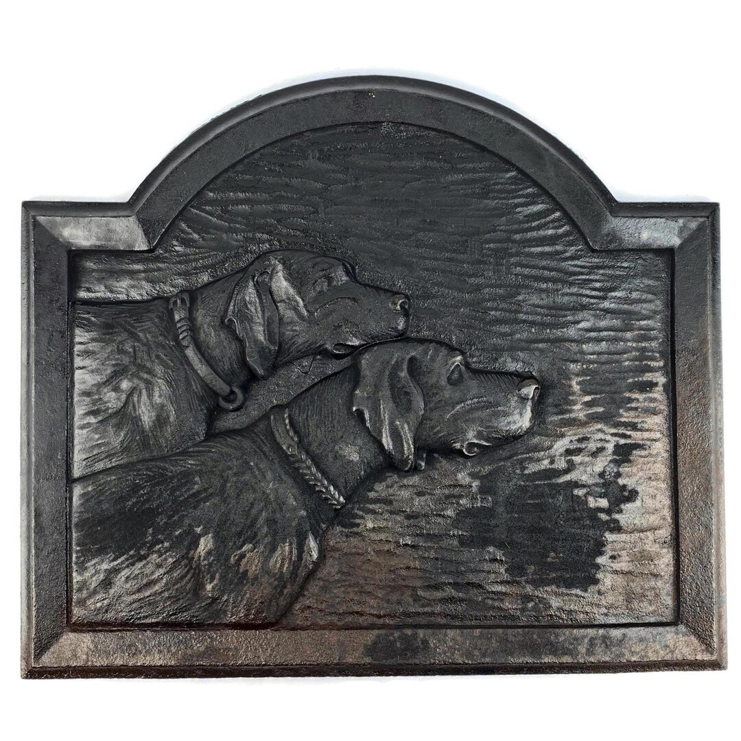 20th Century Hunting Dogs Wall Frieze, Cast Iron Ornate Relief Fireback ...