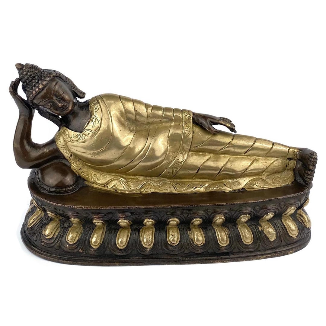 Gautama Buddha in Parinirvana, Brass Reclining Buddha Statue, Resting ...