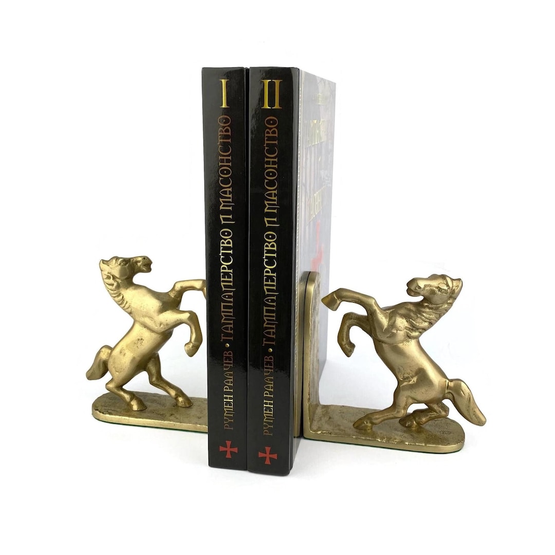 Vintage Brass Horse Bookends, Solid Brass Book Holder, Bookshelf ...