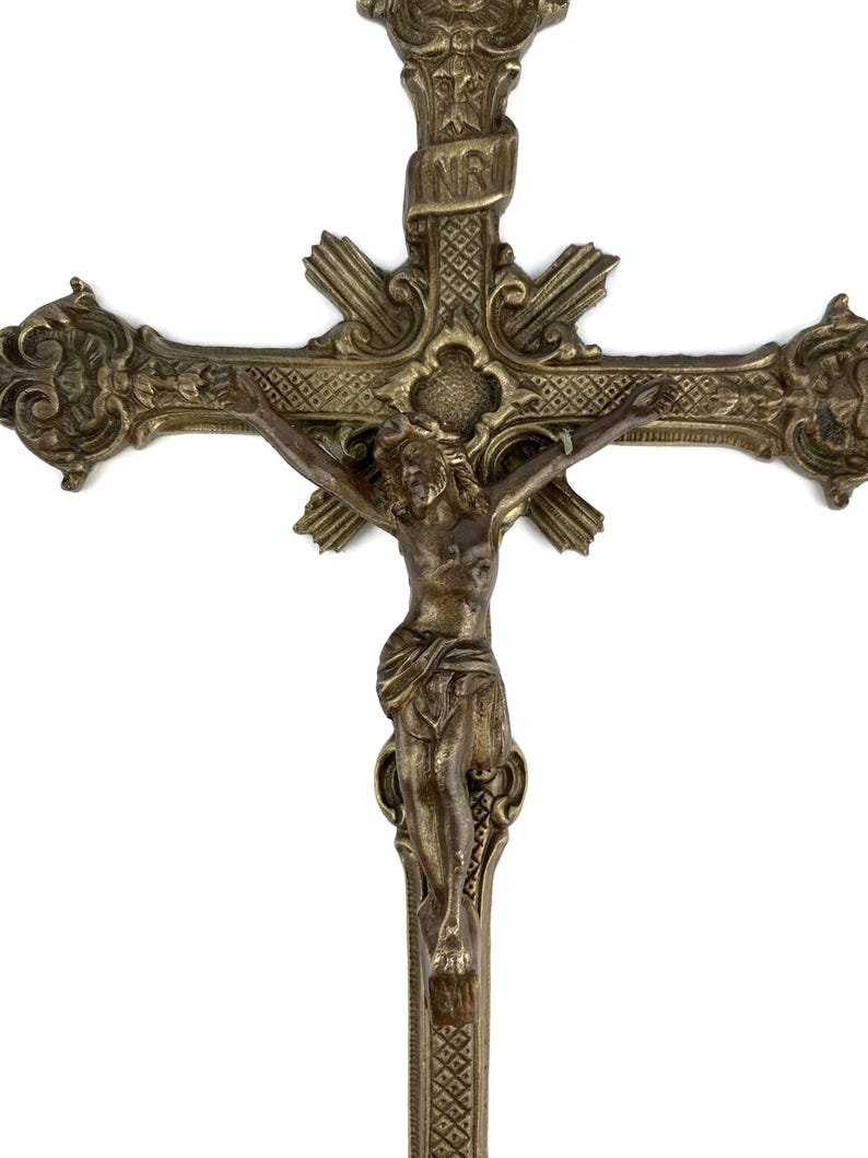 Bronze Wall Hanging Jesus Crucifix, Embossed Ornate Cross of Jesus ...