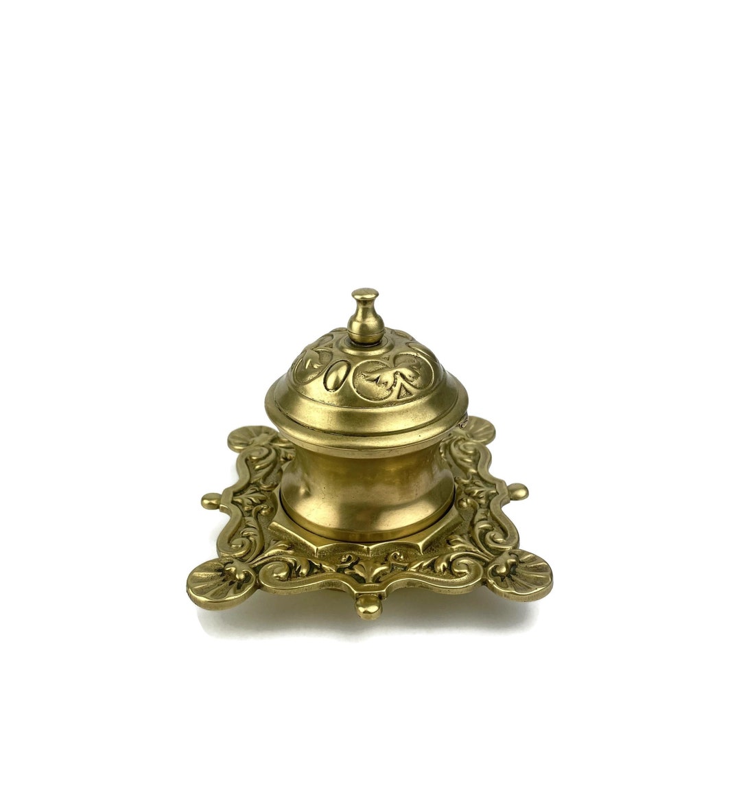 Vintage English Inkwell, Single Inkwell With Embossed Victorian Type ...
