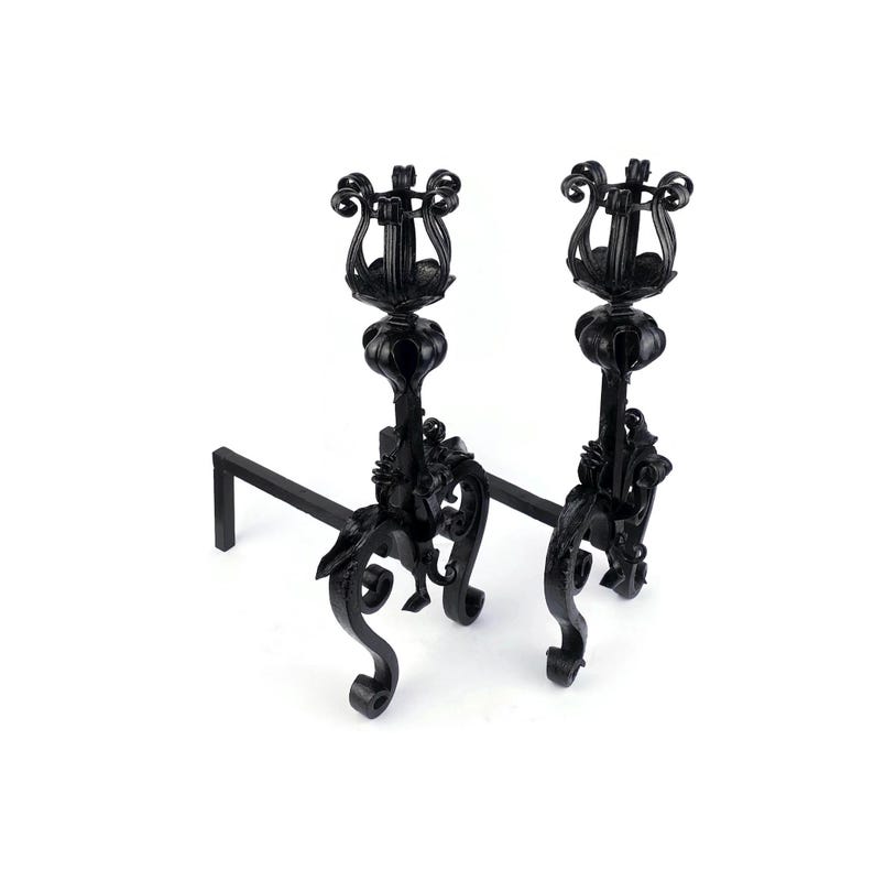 French Wrought Iron Andirons Set, Antique Firedogs, Vintage Fireplace ...