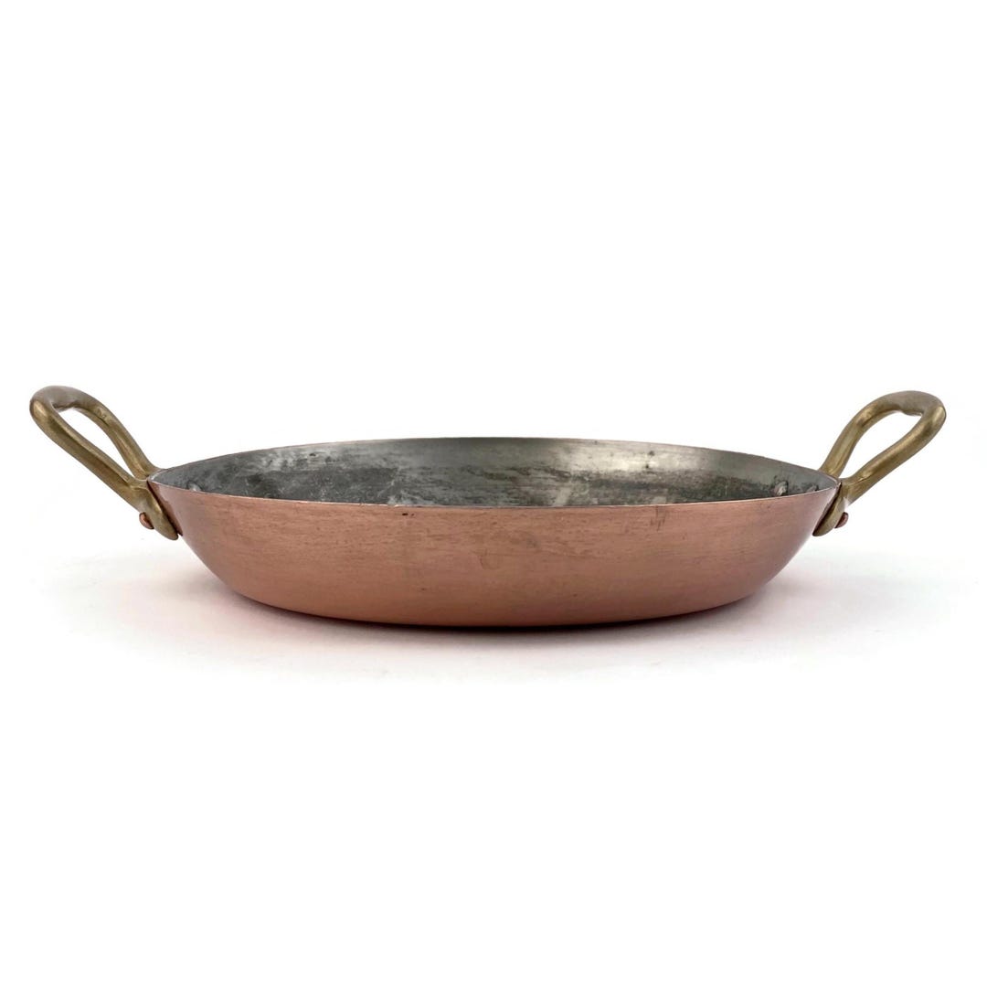 French Tin Lined Copper Cooking Pan With Brass Handles, Vintage Kitchen ...