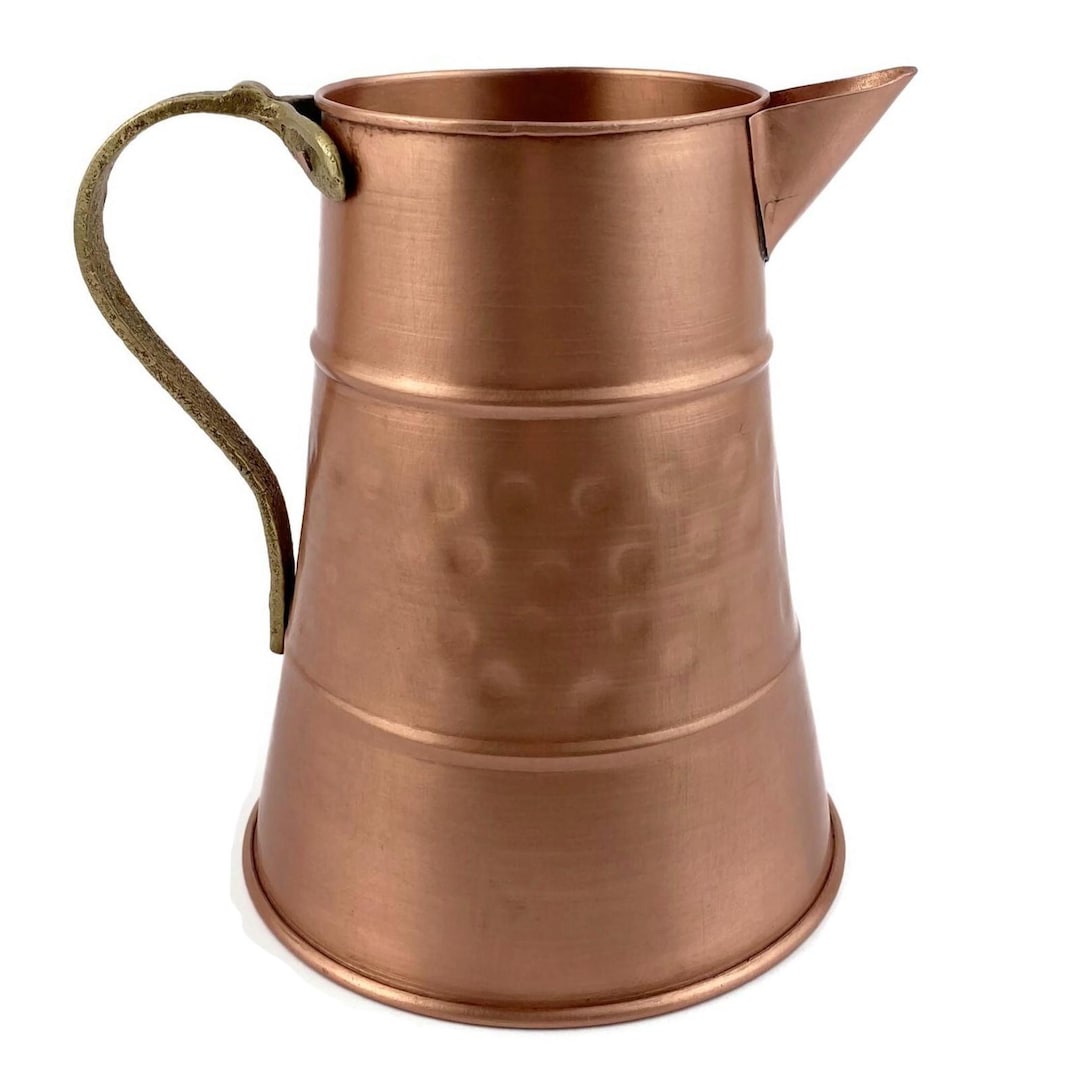 Vintage Copper Pitcher, Hand Hammered Ornate, Water Jug With Brass ...