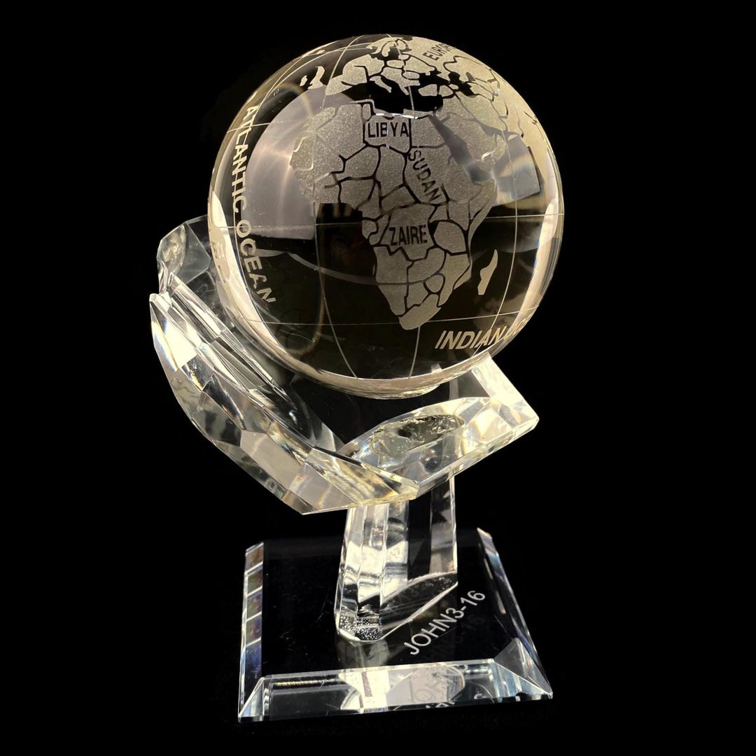 Glass Rotating Globe, Etched World Map Desk Decor, Crystal Stand With ...