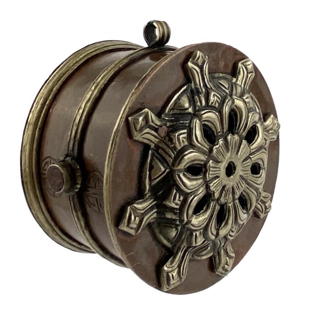 Tibetan Prayer Wheel With Scrolls, Copper Mantra Scroll Holder, Antique ...