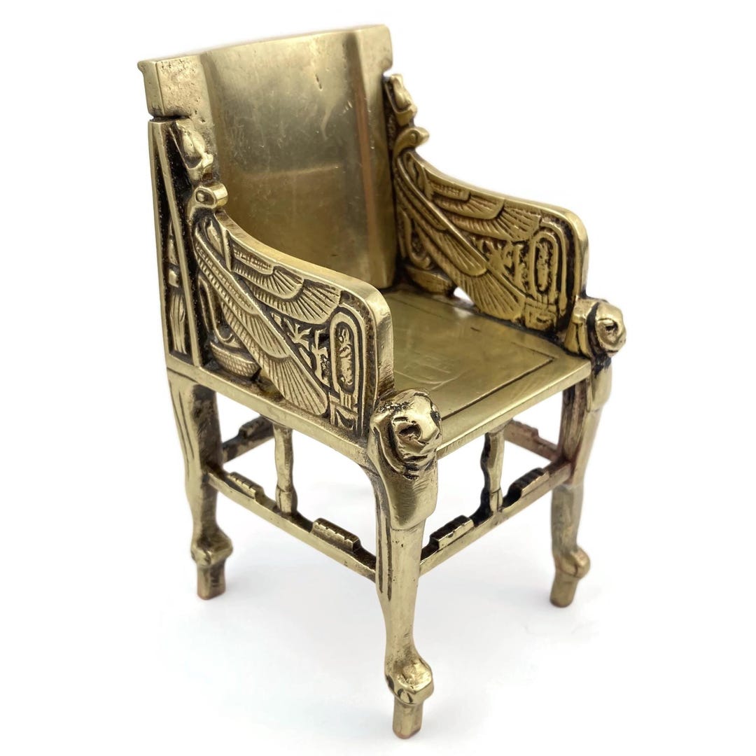 Vintage Brass Egyptian Throne, Miniature Tutankhamun Chair, Pharaoh ...
