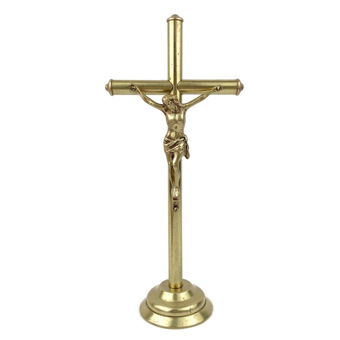 Standing Brass Jesus Crucifix, 32.5 Cm Tall Catholic Altar Cross of ...