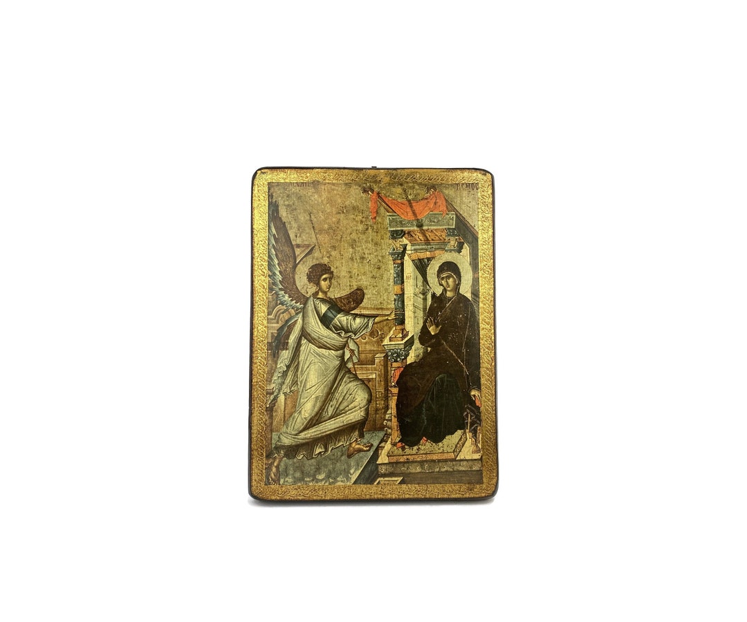 Wooden Ikon of the Annunciation, Vintage Altar Gilded Icon, Wall ...
