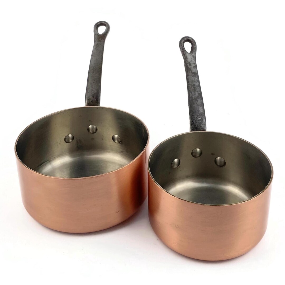 French Copper Saucepan Set, Tin Lined Pans With Iron Handles, 2mm Thick ...