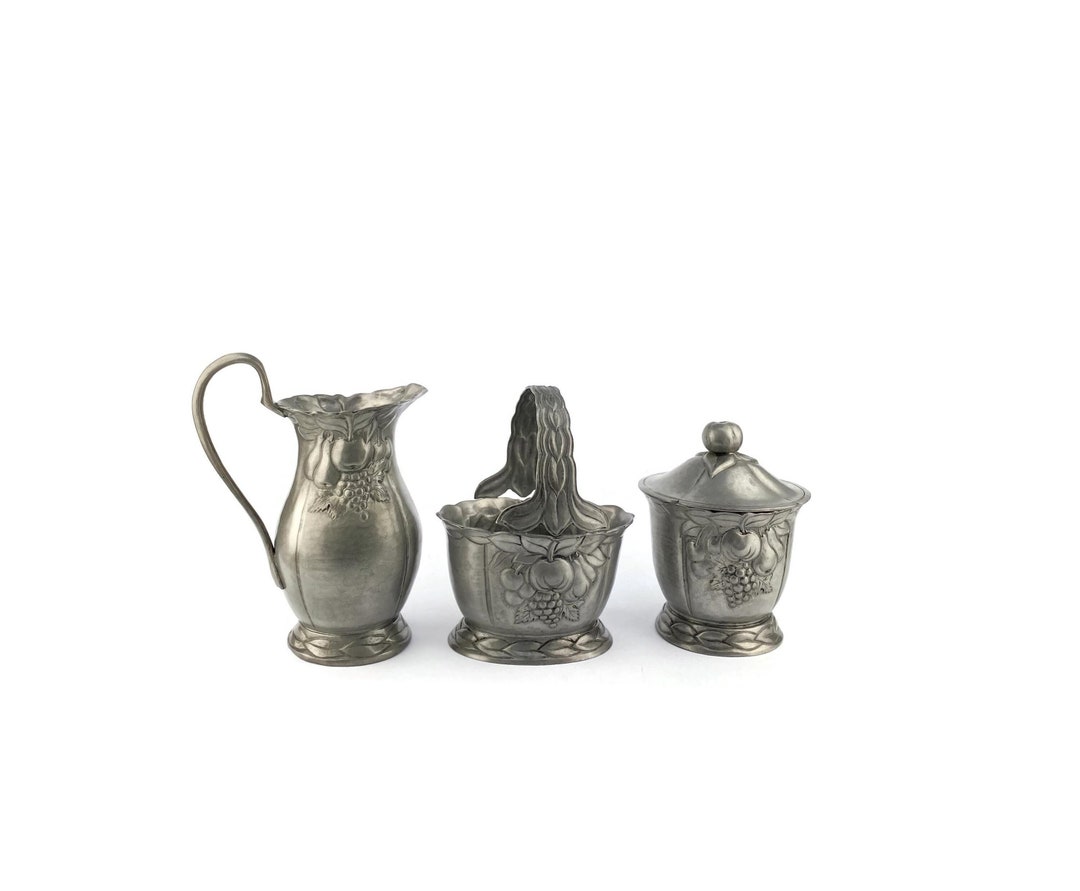 Rare German Pewter Set of 3, Frieling Zinn 92% Germany, Grape Vine ...