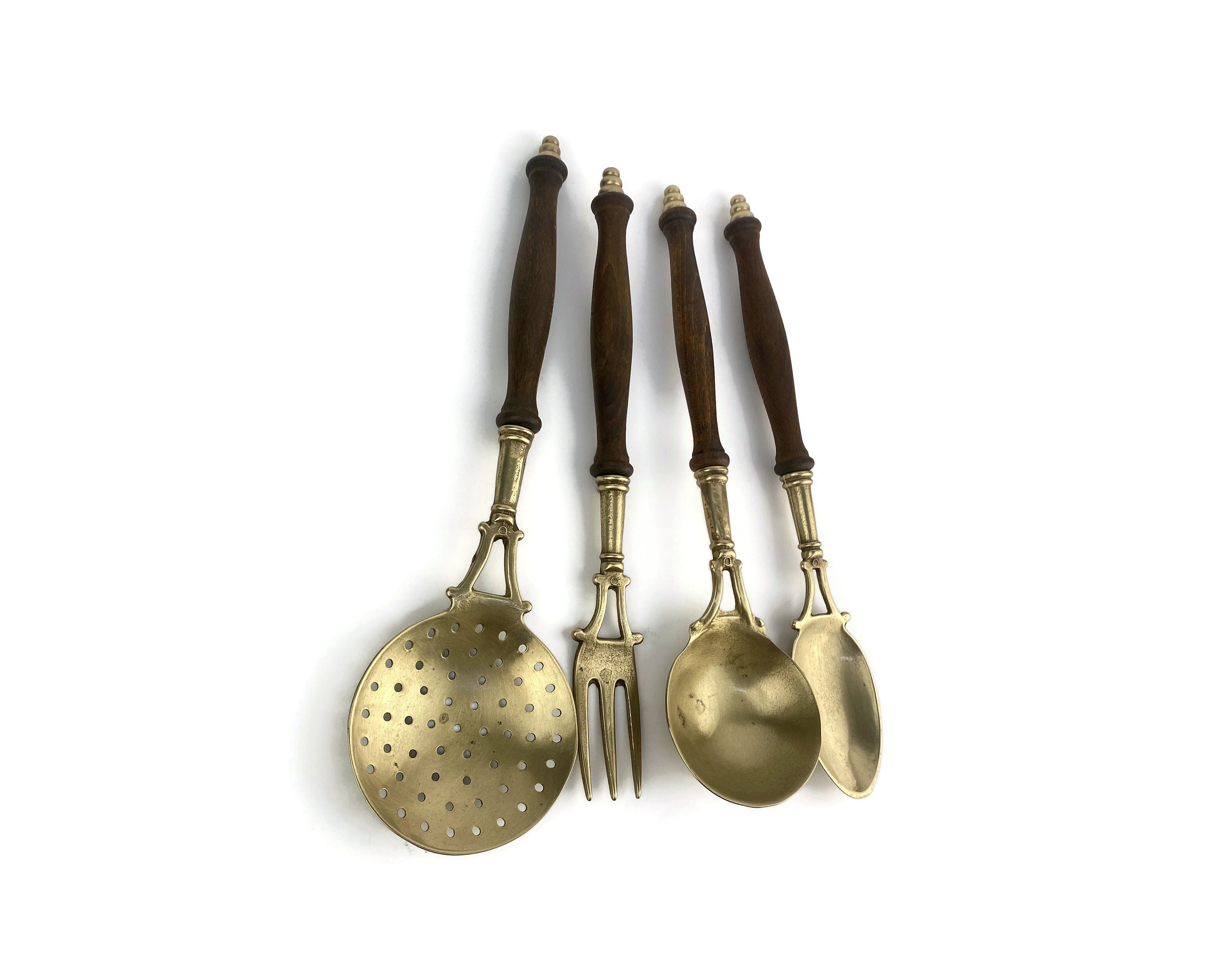 Vintage Kitchen Utensils Made of Brass and Wood, French Kitchen Tool ...