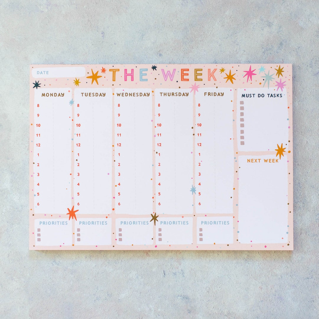 A4 Weekly Planner Colourful Stars Design | WFH Planner | to Do List ...