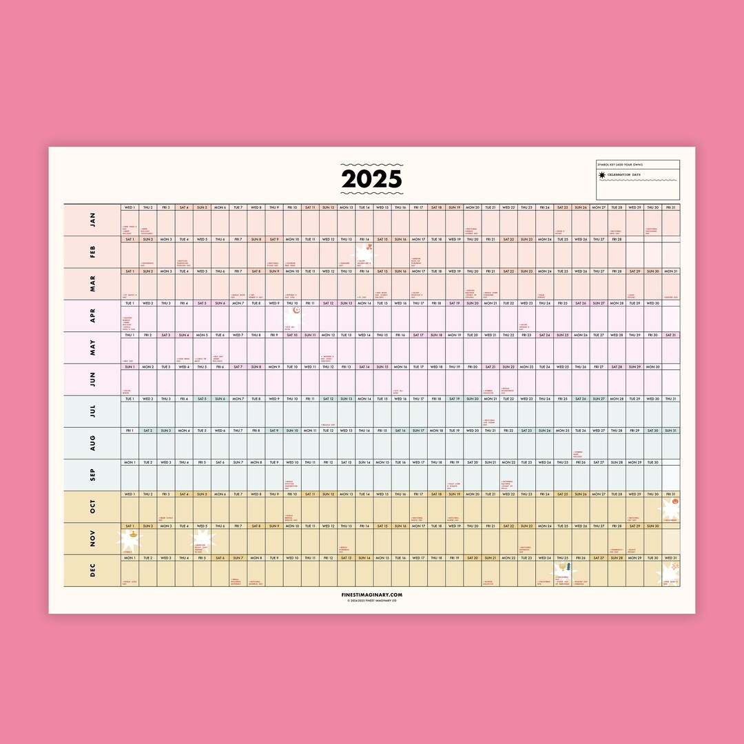 2025 Colourful Wall Planner Landscape | 2025 Monthly Planner | 2025 ...