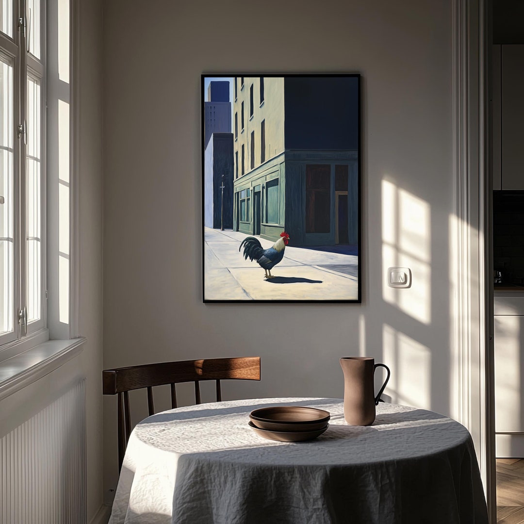 Edward Hopper Style Art Print , Lone Rooster City Scene, Bold Urban ...