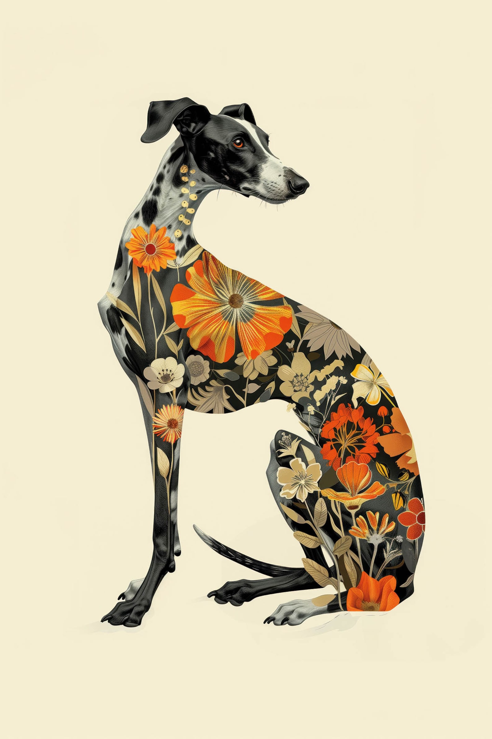 William Morris Greyhound, Floral Patterned Greyhound, Elegant Dog With ...