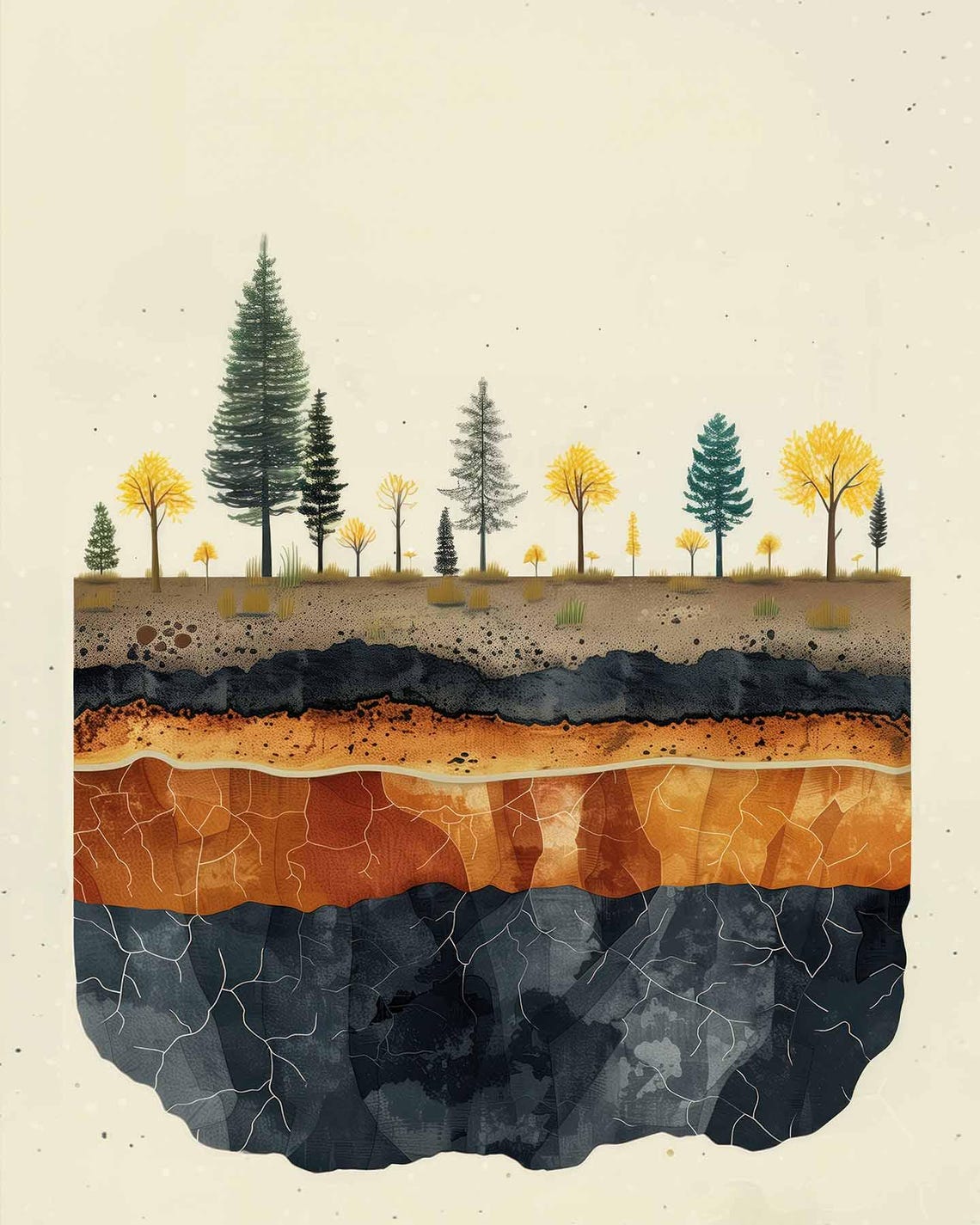 Minimalist Soil Profile and Trees Illustration: A Modern Art ...