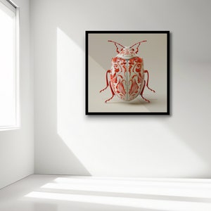 Porcelain Beetle With Red Floral Designs and Delicate Antennae, Unique ...
