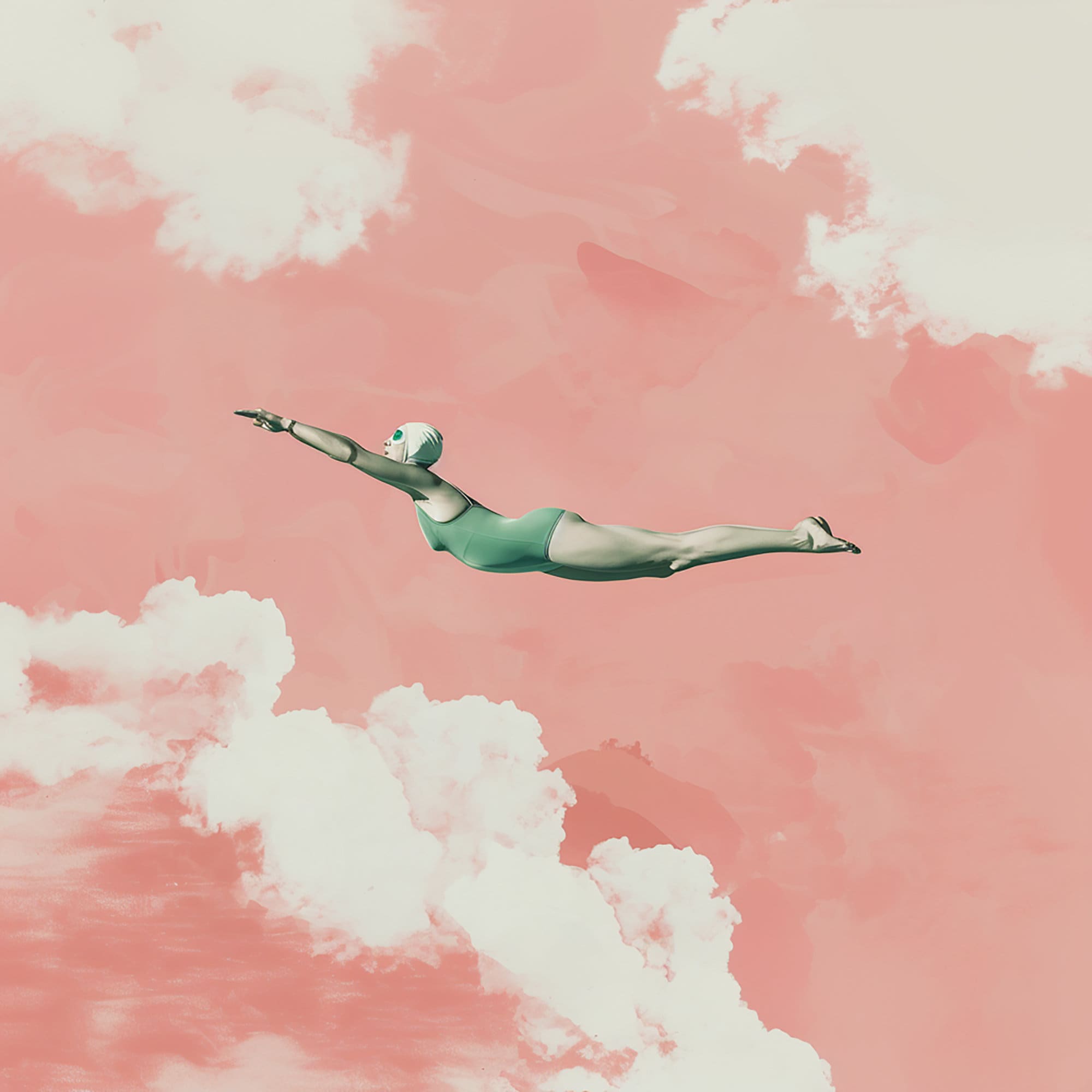 Surreal Woman Diving Art Print: Pink Sky Cloudscape (digital Download ...